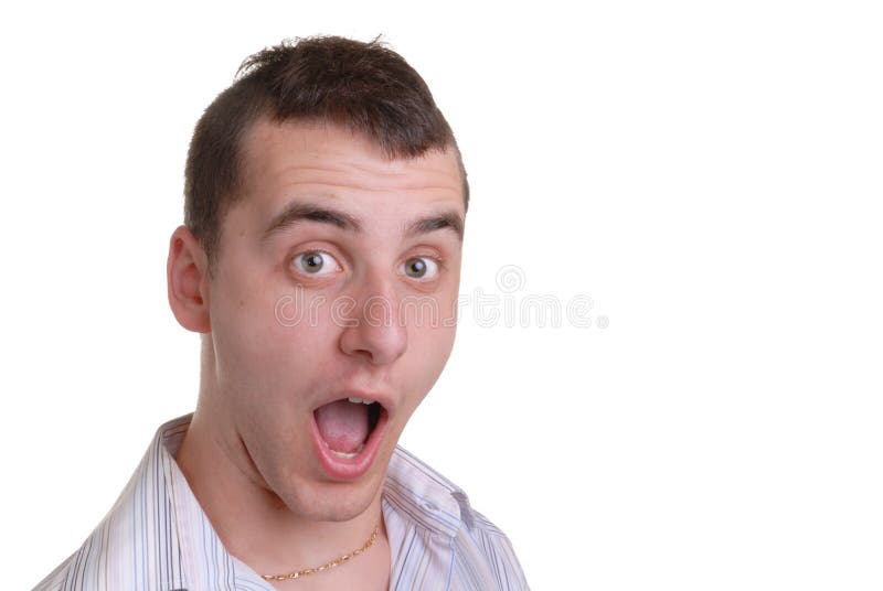 Astonished Young Man - Isolated on White Stock Photo - Image of open ...