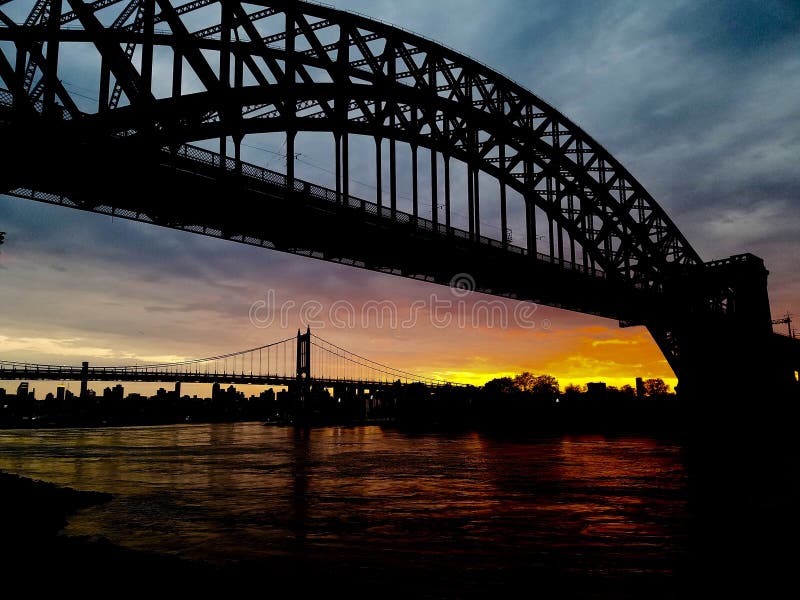 Astoria New York Bridge Night Sunset Stock Photo - Image of colorful ...