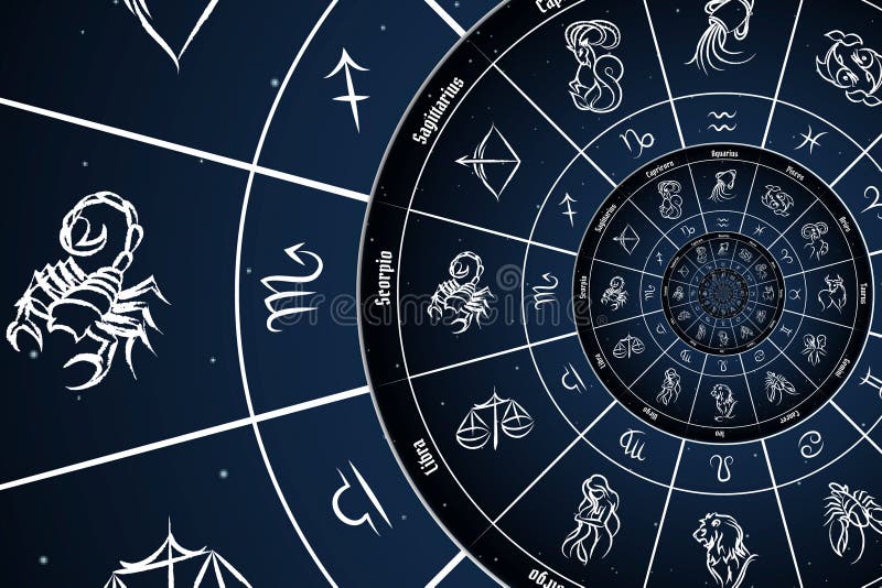 Astrological Background with Zodiac Signs and Symbol Stock Illustration ...