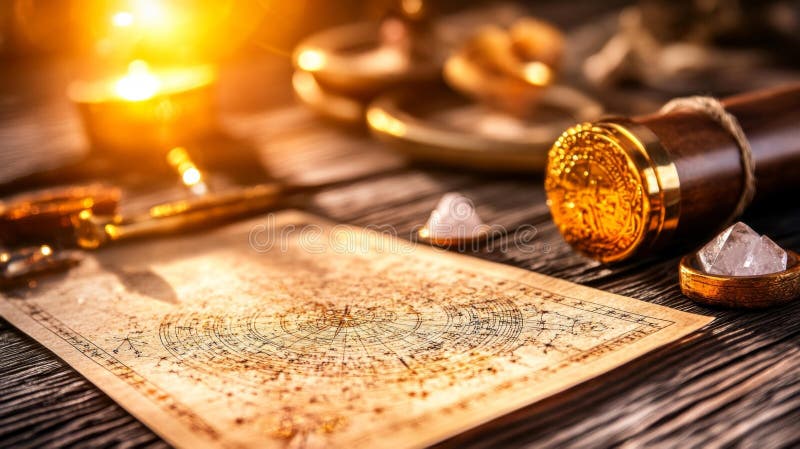 Astrological Birth Chart with Magical Tools and Glowing Light Stock ...