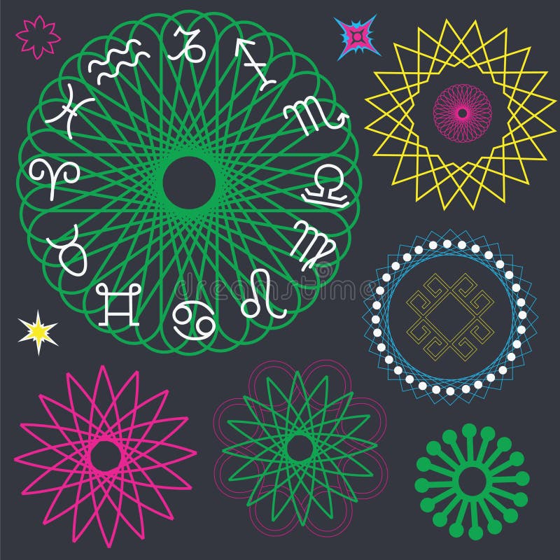 Astrological Symbol Zodiac and Mandalas Set Stock Vector - Illustration ...