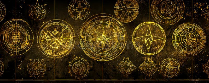 Astrological Symbols on a Dark Background. Zodiac Signs. Stock Photo ...