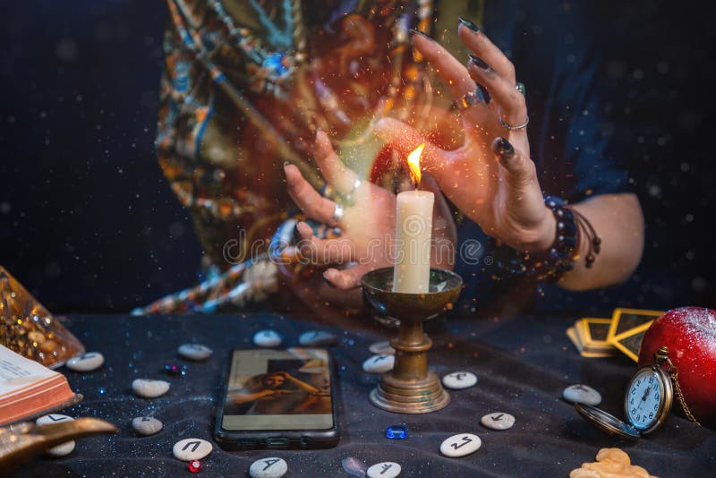 Astrology and Divination. a Fortune Teller Holds a Red Apple in Her ...