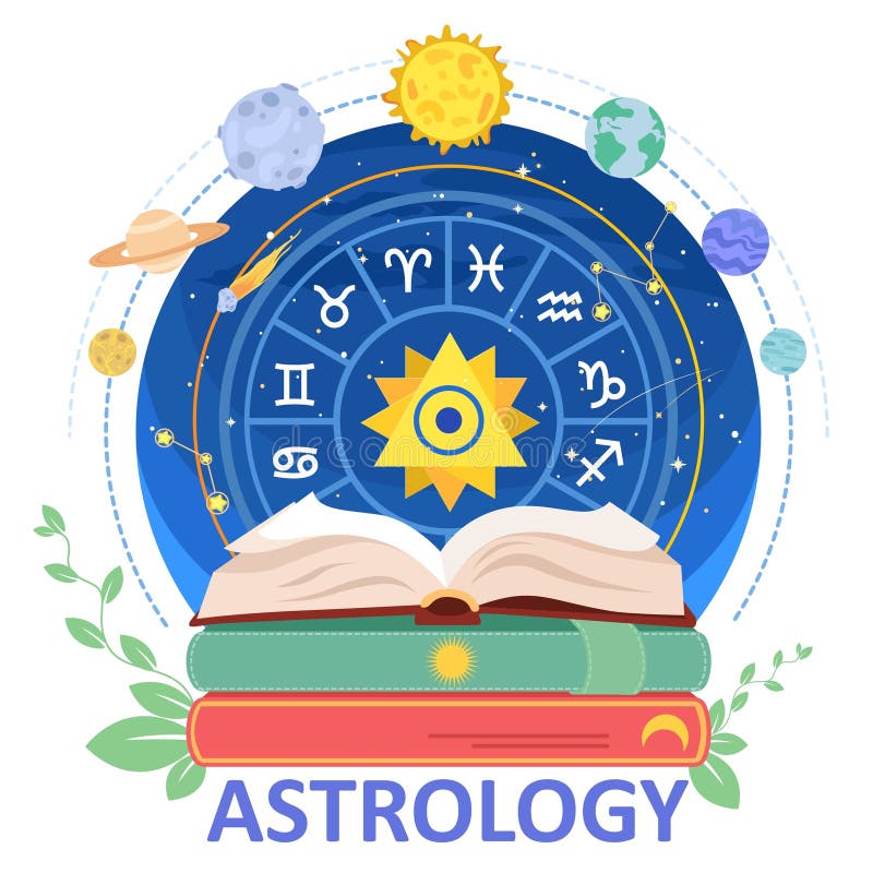 Astrology Science Poster with Zodiac Circle on Stack of Book Stock ...