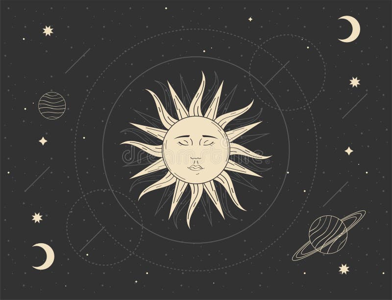 Astrology sun in space stock vector. Illustration of alchemy - 254801427