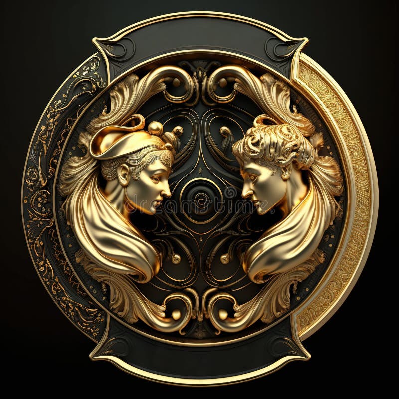 Astrology Symbol for Gemini in Gold and Black. Stock Illustration ...