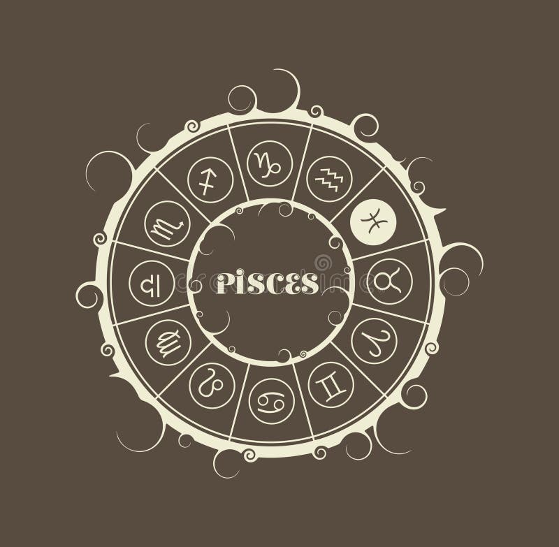 Astrology Symbols in Circle. Fish Sign Stock Vector - Illustration of ...