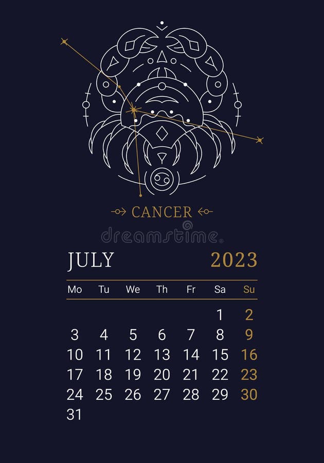 2023 Astrology Wall Monthly Calendar With Cancer Zodiac Sign Stock