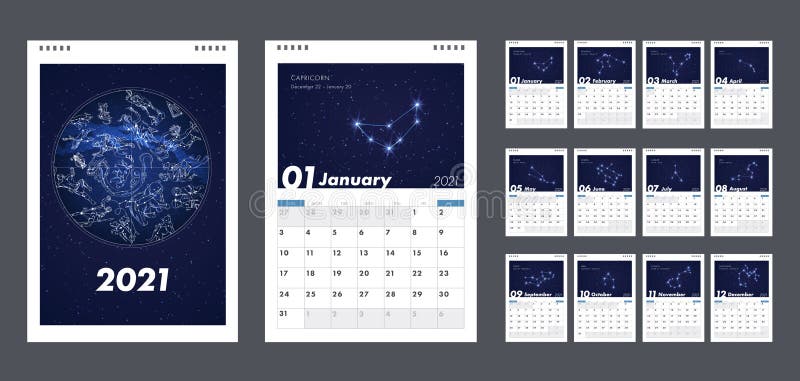 Astrology Zodiac Calendar 2021 Vector Organizer Template Stock Vector ...