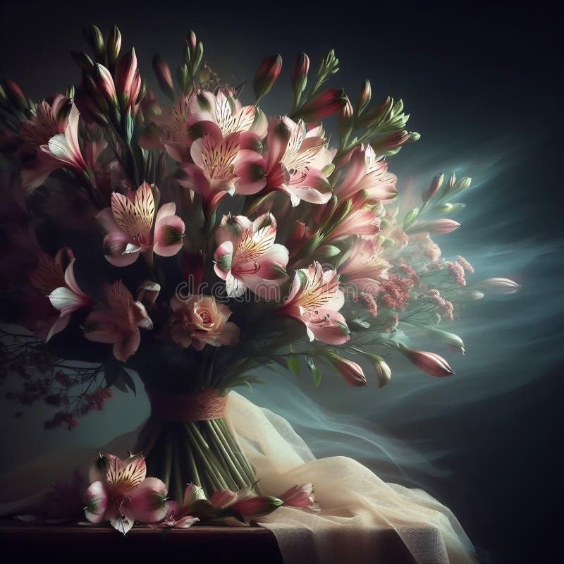 Astromelia Bouquet with Dramatic Side Light. Flowers and Plants in ...