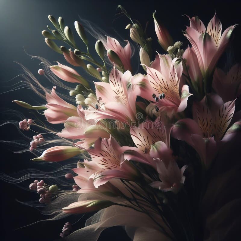 Astromelia Bouquet with Dramatic Side Light. Flowers and Plants in ...