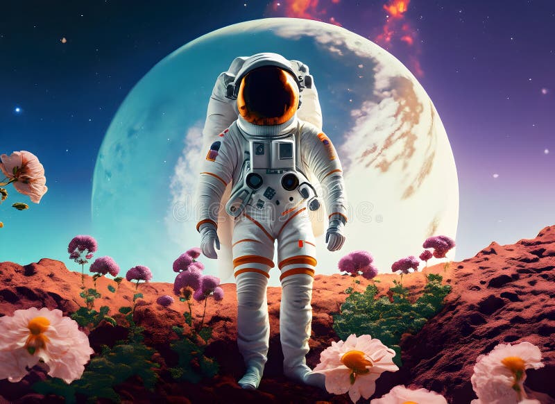 Astronatut Growing Plants in an Unknown Planet Stock Illustration ...