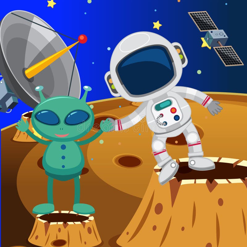 Astronaut and Alien in Space Stock Vector - Illustration of setting ...
