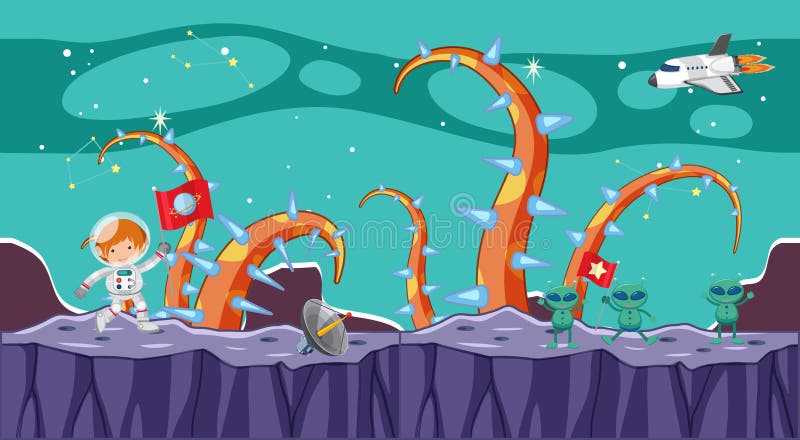 Astronaut with Alien Walk on the Planet Stock Vector - Illustration of ...