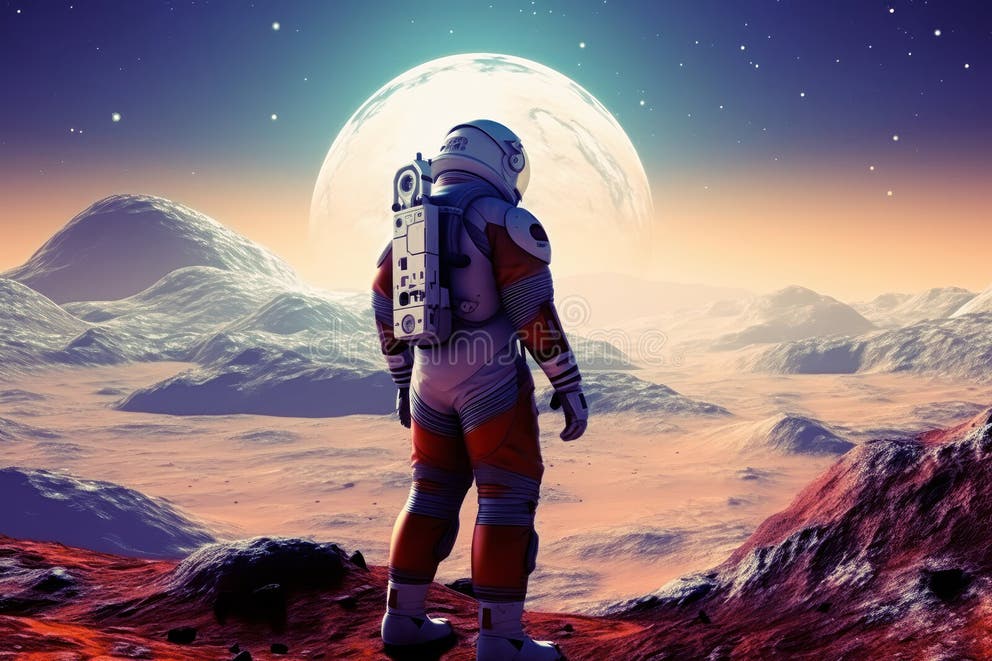 Astronaut Alone on Alien Planet. Generative AI Stock Illustration ...