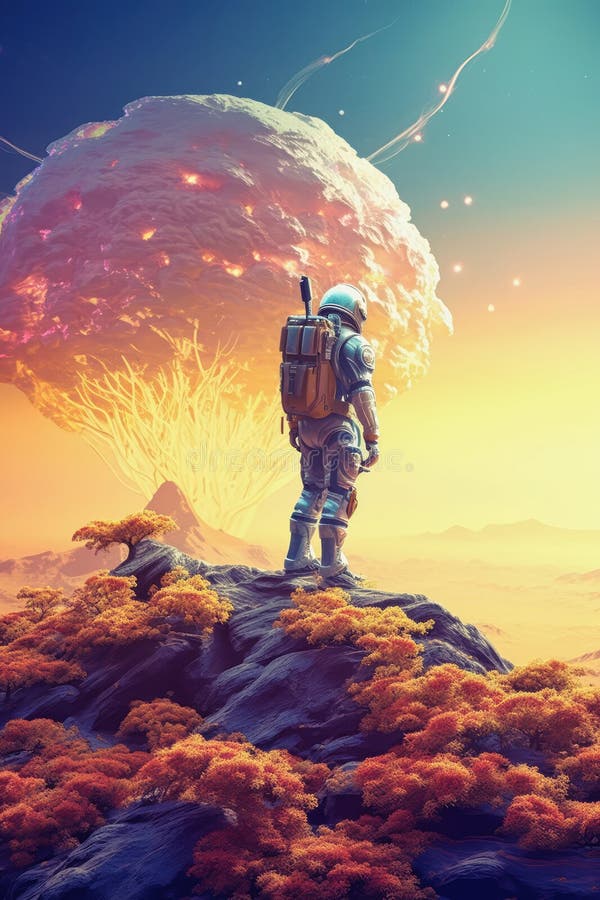 Astronaut Alone on Alien Planet. Generative AI Stock Illustration ...