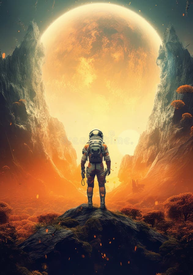 Astronaut Alone on Alien Planet. Generative AI Stock Illustration ...