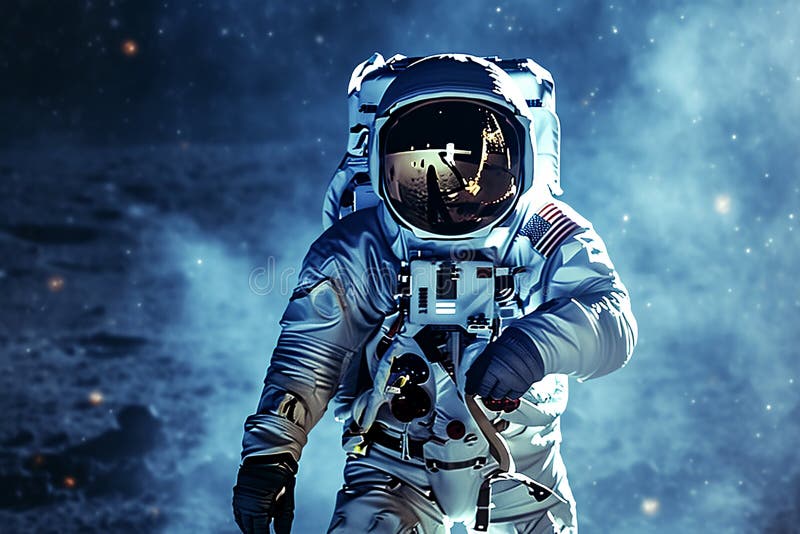 Astronaut Approaching in Space Scene Stock Photo - Image of approaching ...