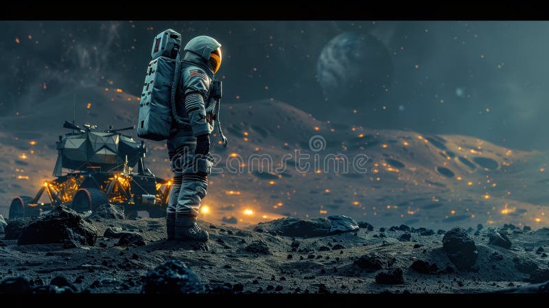 An Astronaut and an Artificial Intelligence Robot Explore an Alien Moon ...