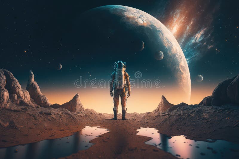 Astronaut and Astronauts Exploring Deep Space Stock Illustration ...