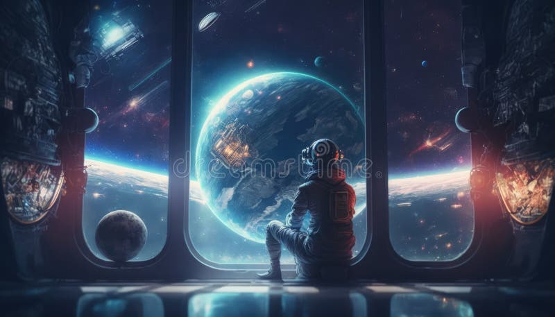 Astronaut and Astronauts Exploring Deep Space Stock Illustration ...