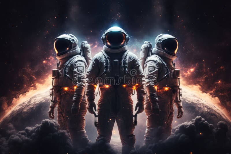 Astronaut and Astronauts Exploring Deep Space Stock Illustration ...