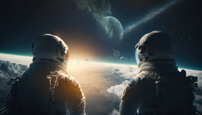 Astronaut and Astronauts Exploring Deep Space Stock Illustration ...