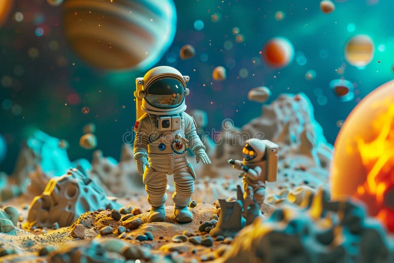 Astronaut and Astronauts Exploring Planets in Outer Space Stock ...