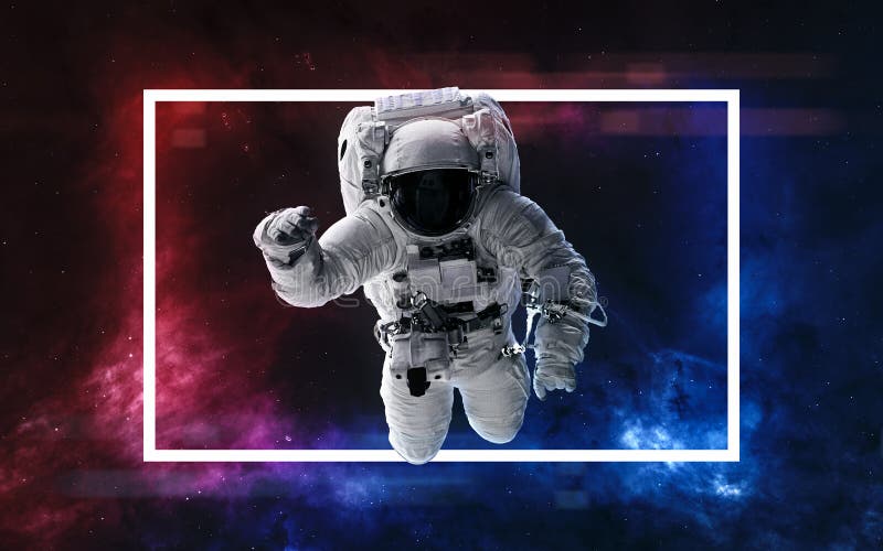 Astronaut with Blue and Red Frame in Deep Space Stock Image - Image of ...