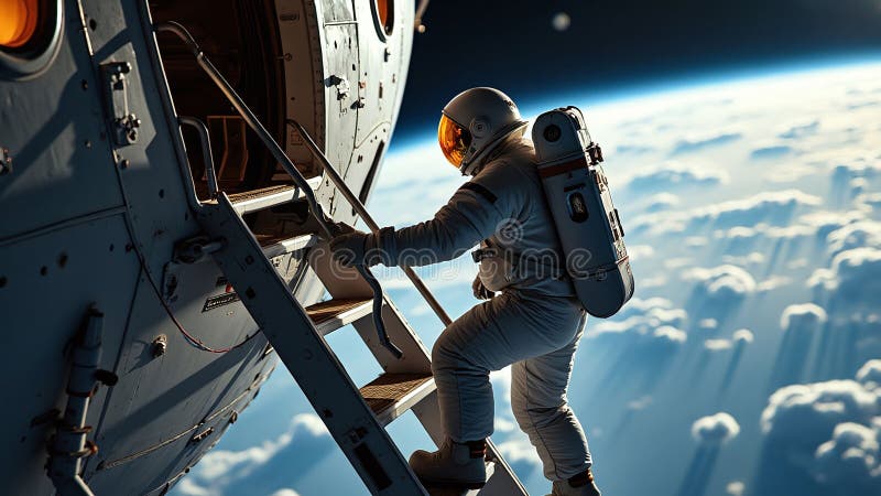 Astronaut Boarding a Spacecraft in Orbit Stock Illustration ...