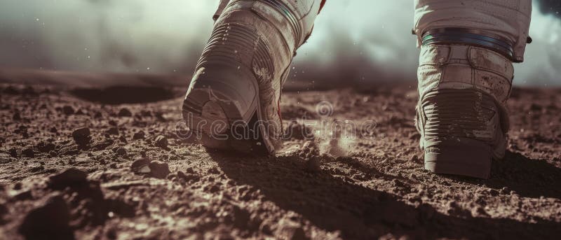 Astronaut Boots Up Close Pressing into the Moons Surface Capturing the ...