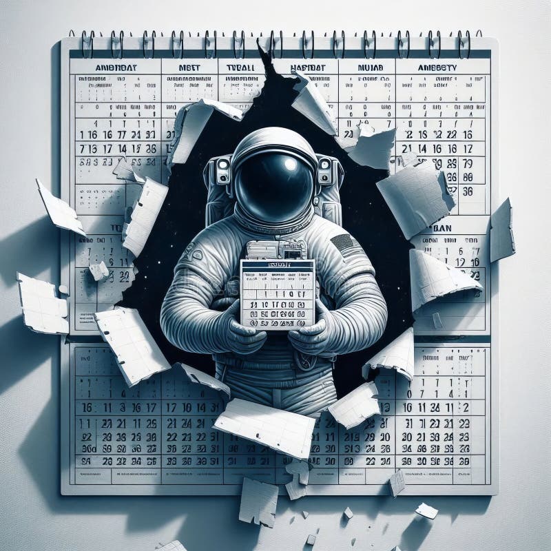 Astronaut Breaking through Calendar with Bold Determination Stock Photo ...