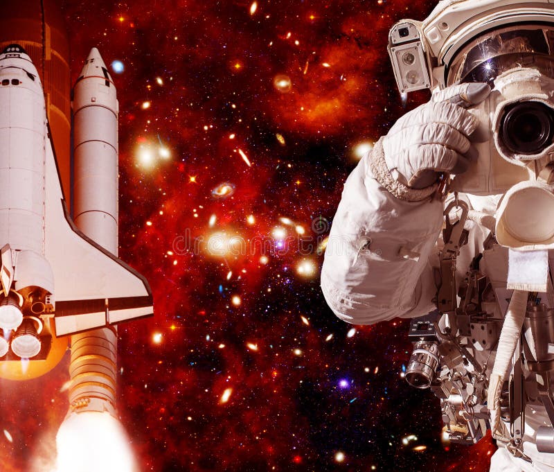 Astronaut with Camera and Rocket Shuttle. the Elements of this Image ...