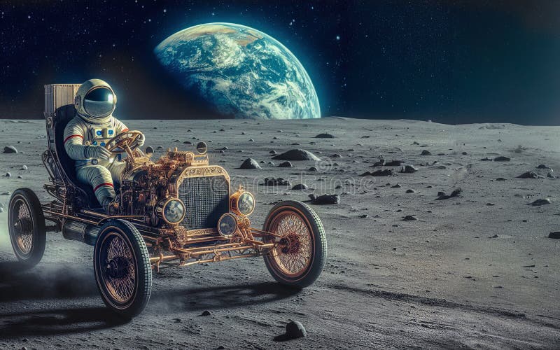 An Astronaut in an Car Rides on the Moon Stock Photo - Image of ...