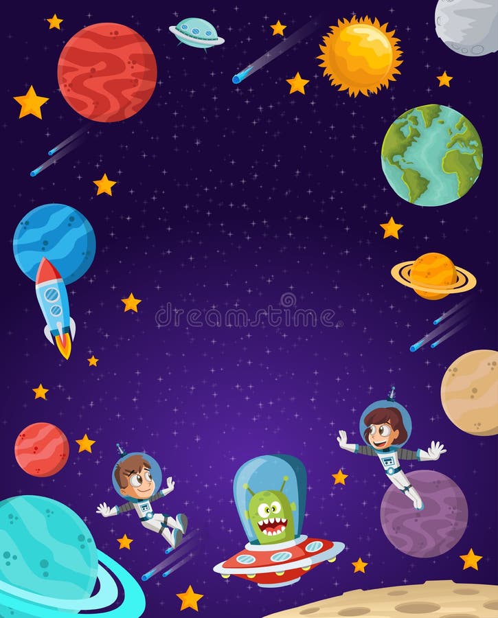Astronaut Cartoon Children Flying in the Space. Stock Vector ...