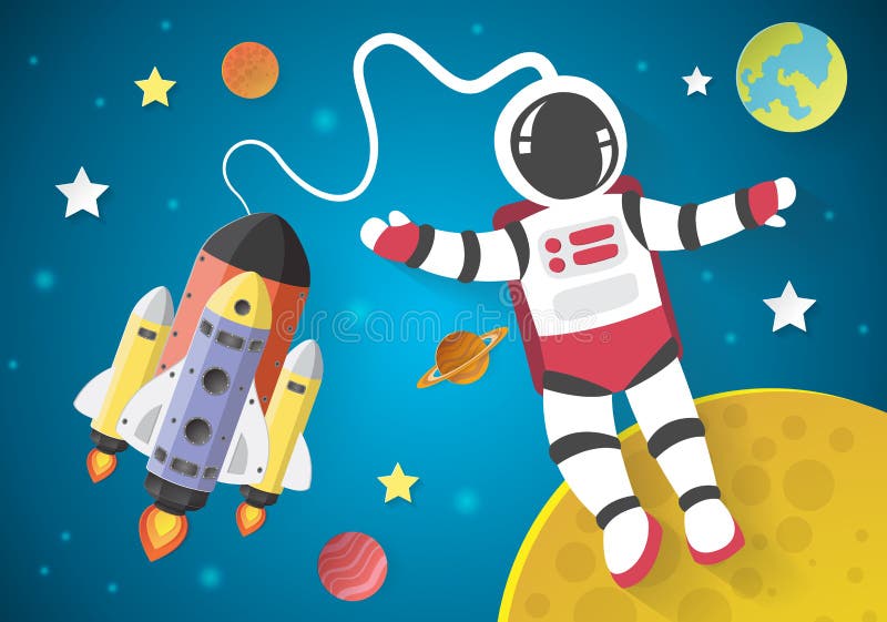 Astronaut Cartoon on the Moon with a Spaceship in Space Stock Vector ...