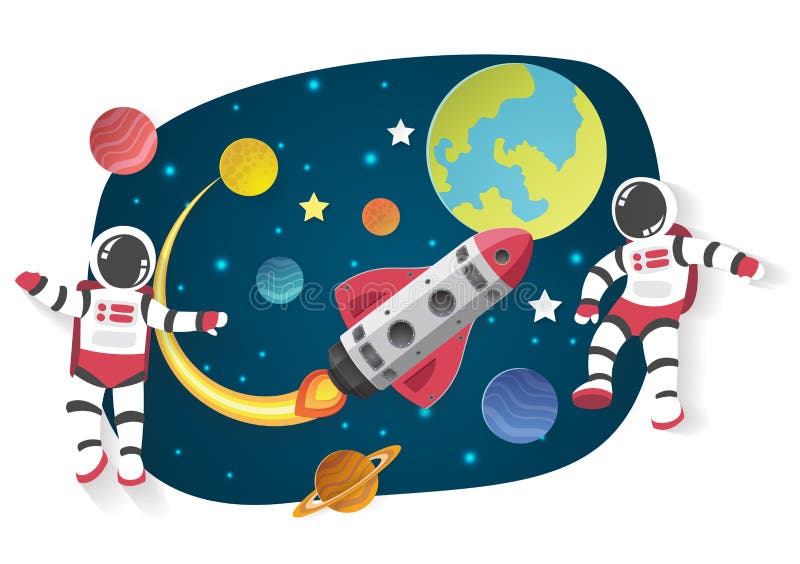 Astronaut Cartoon on the Moon with a Spaceship in Space Stock Vector ...