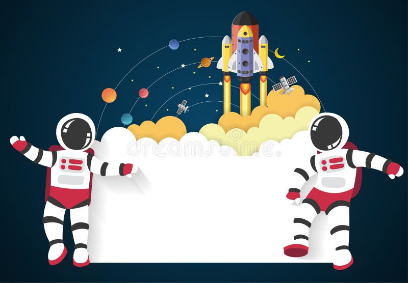 Astronaut Cartoon with a Spaceship in Space and Sign Stock Vector ...