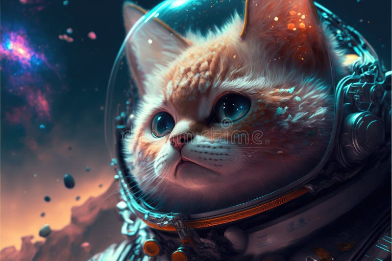 Astronaut Cat Floating in Space with Stars and Galaxy Background Stock ...