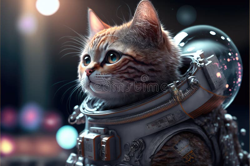 Astronaut Cat Floating in Space with Stars and Galaxy Background Stock ...