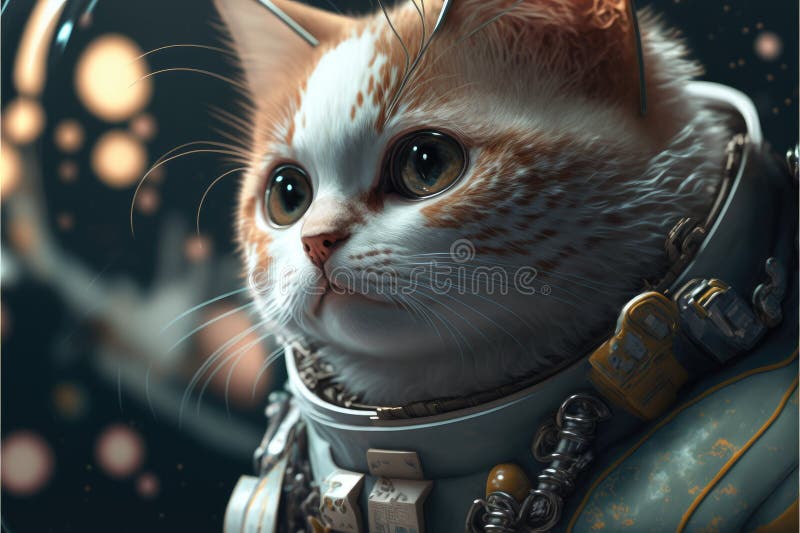 Astronaut Cat Floating in Space with Stars and Galaxy Background Stock ...