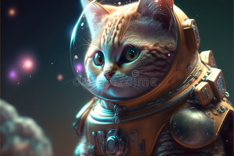 Astronaut Cat Floating in Space with Stars and Galaxy Background Stock ...