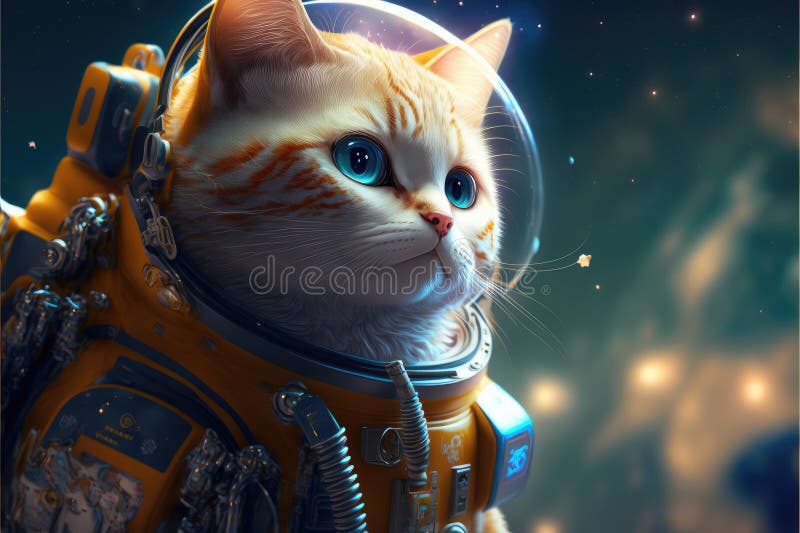 Astronaut Cat Floating in Space with Stars and Galaxy Background Stock ...