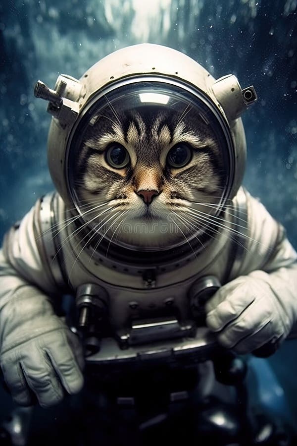 Astronaut Cat Floats in Space. Stock Illustration - Illustration of ...