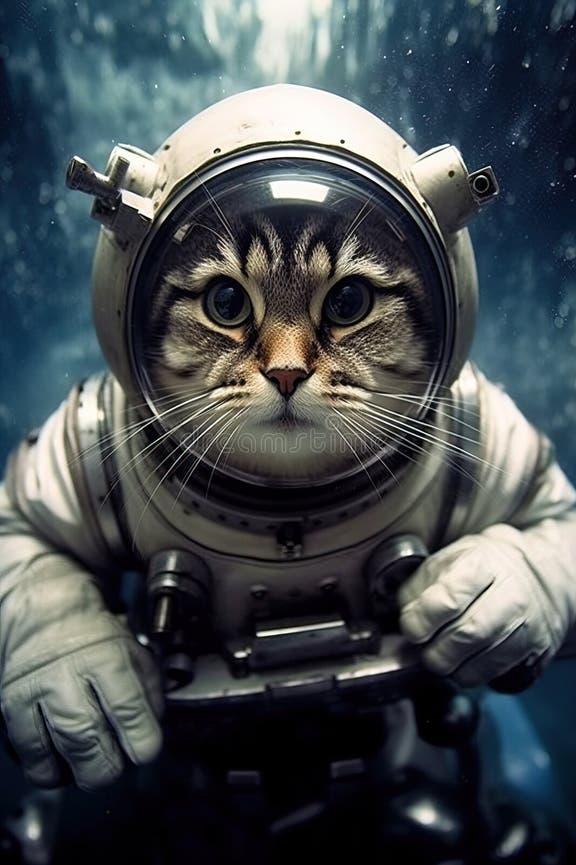 Astronaut Cat Floats in Space. Stock Illustration - Illustration of ...