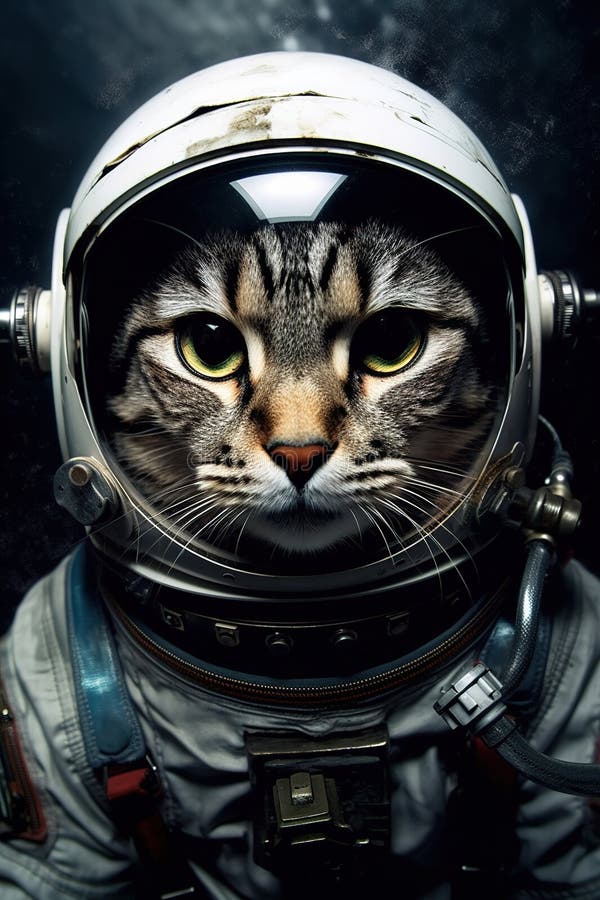 Astronaut Cat Floats in Space. Stock Illustration - Illustration of ...