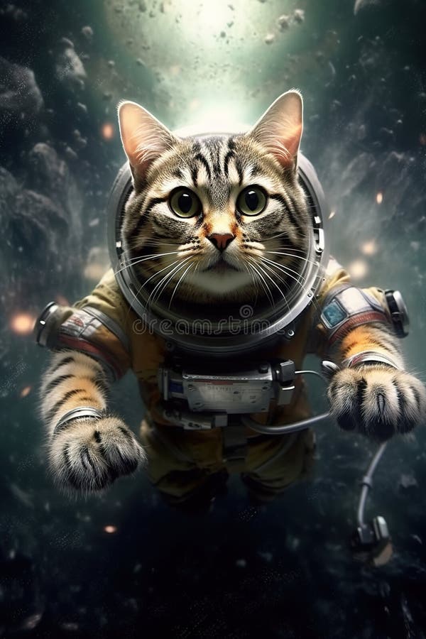 Astronaut Cat Floats in Space. Stock Illustration - Illustration of ...