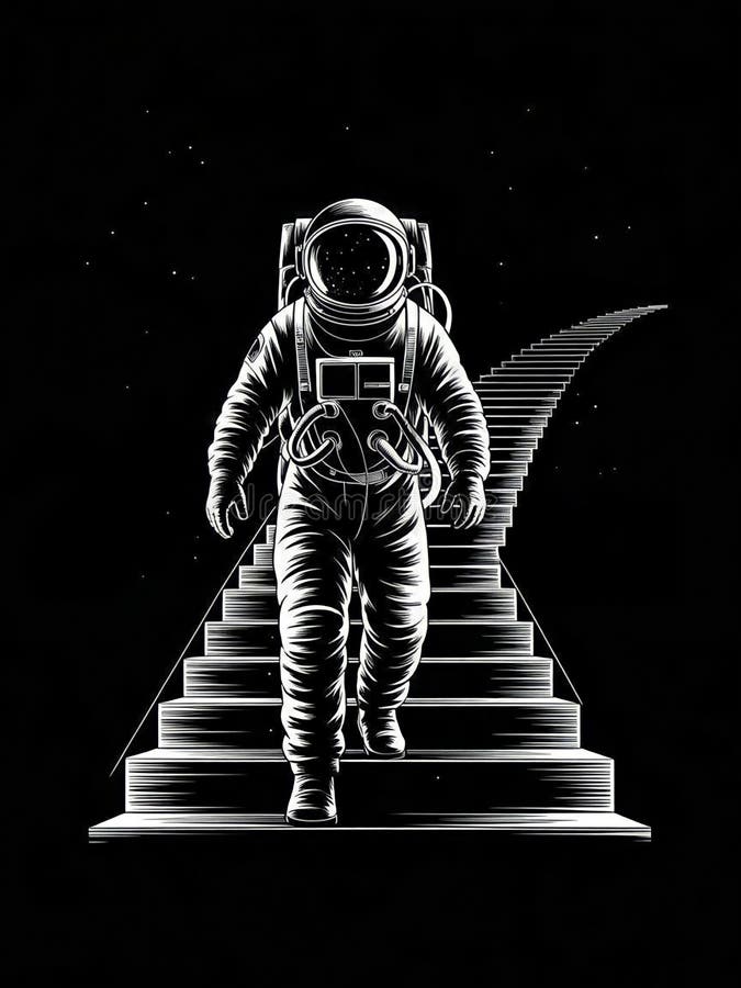 Astronaut Character Illustrator Design Going Down Stairs Stock ...