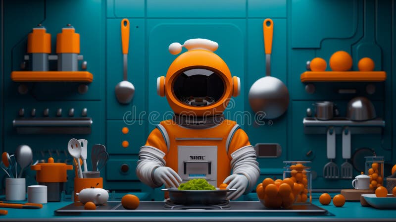 Astronaut Chef Prepares Meal Spaceship Kitchen Stock Photos - Free ...