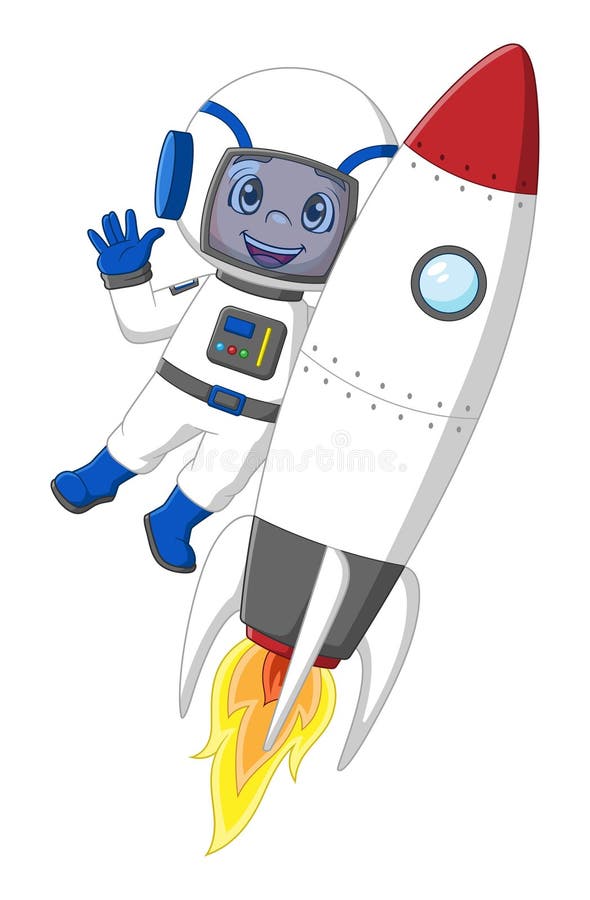 Astronaut Child Boy Character in Space Suit with Rocket Stock Vector ...